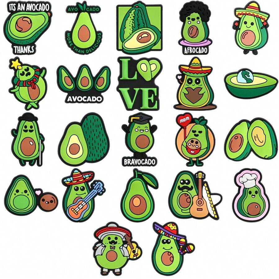 22PCS/SET Avocado Patterns With Different Characters PVC Shoe Charms ...