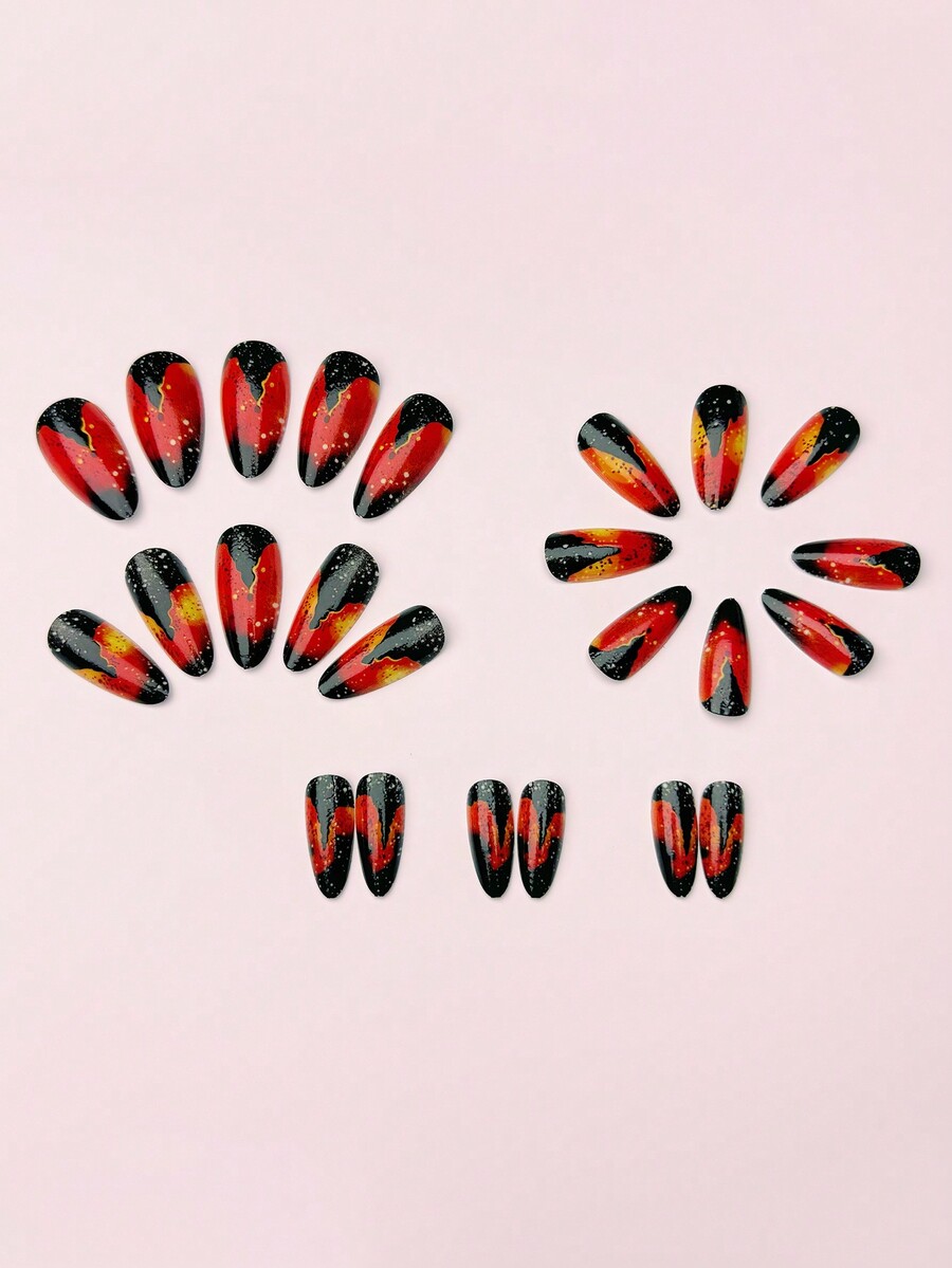 24 Pcs Almond Lava Volcano Design Nail Tips, Noble Brightening ...