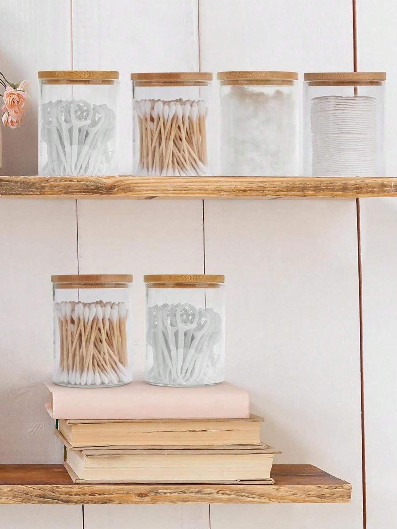 6-Pack Qtip Holder, Apothecary Jar With Lid, 10 Oz Swab Qtip Dispenser ...