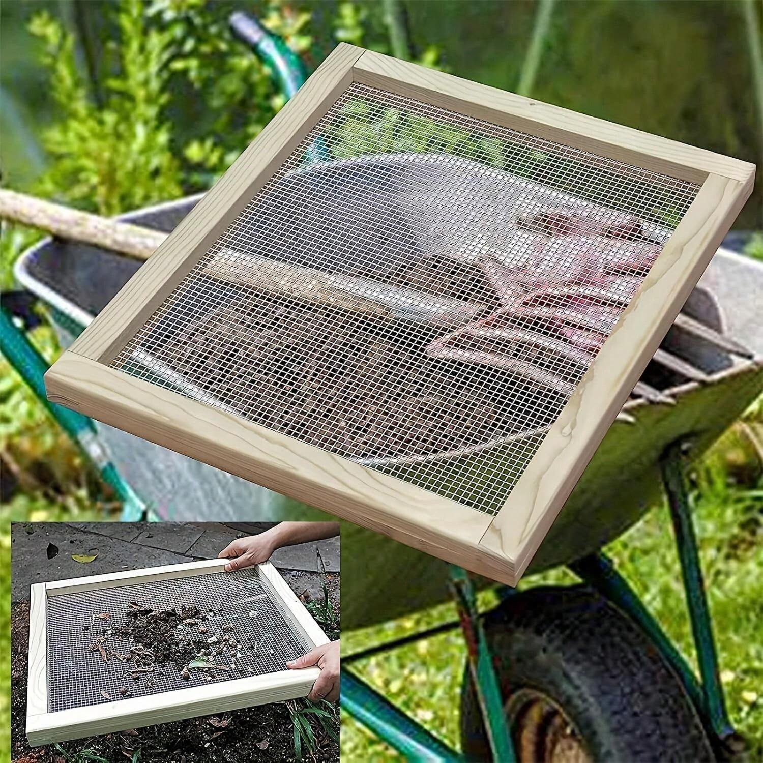 Soil Sifter For Garden, Multi-Purpose Wood Compost Dirt Sifter Soil ...