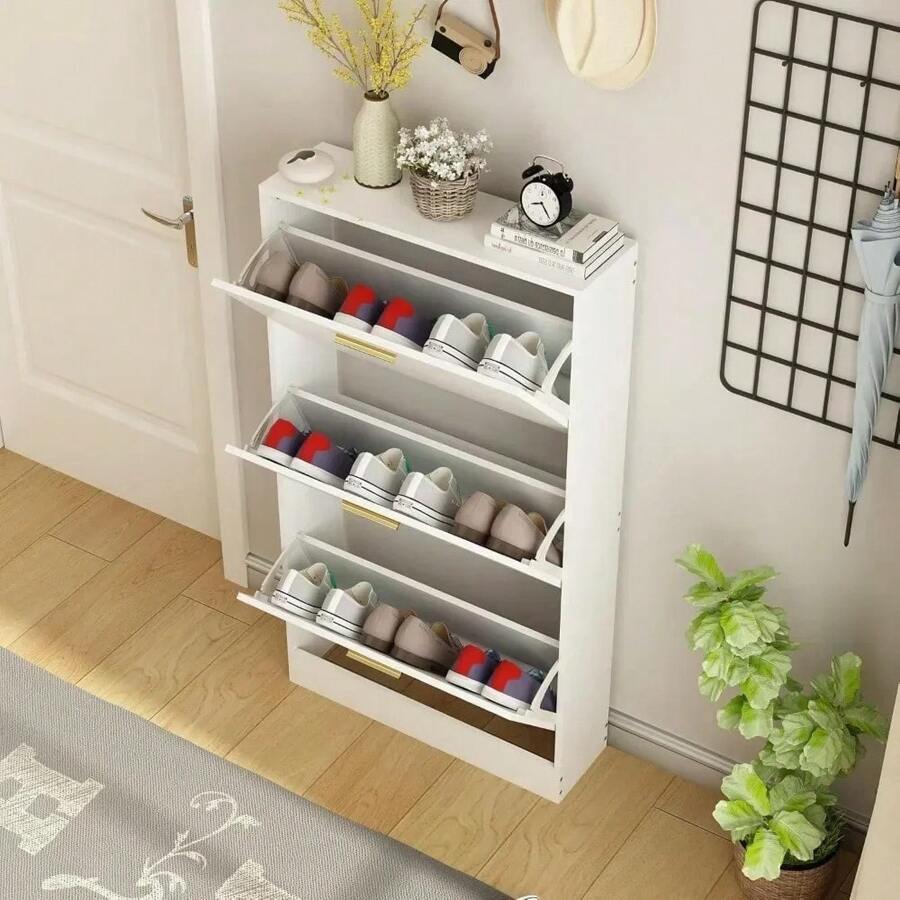 Narrow Shoe Storage Cabinet, Shoe Cabinet For Entryway With 3 Flip ...