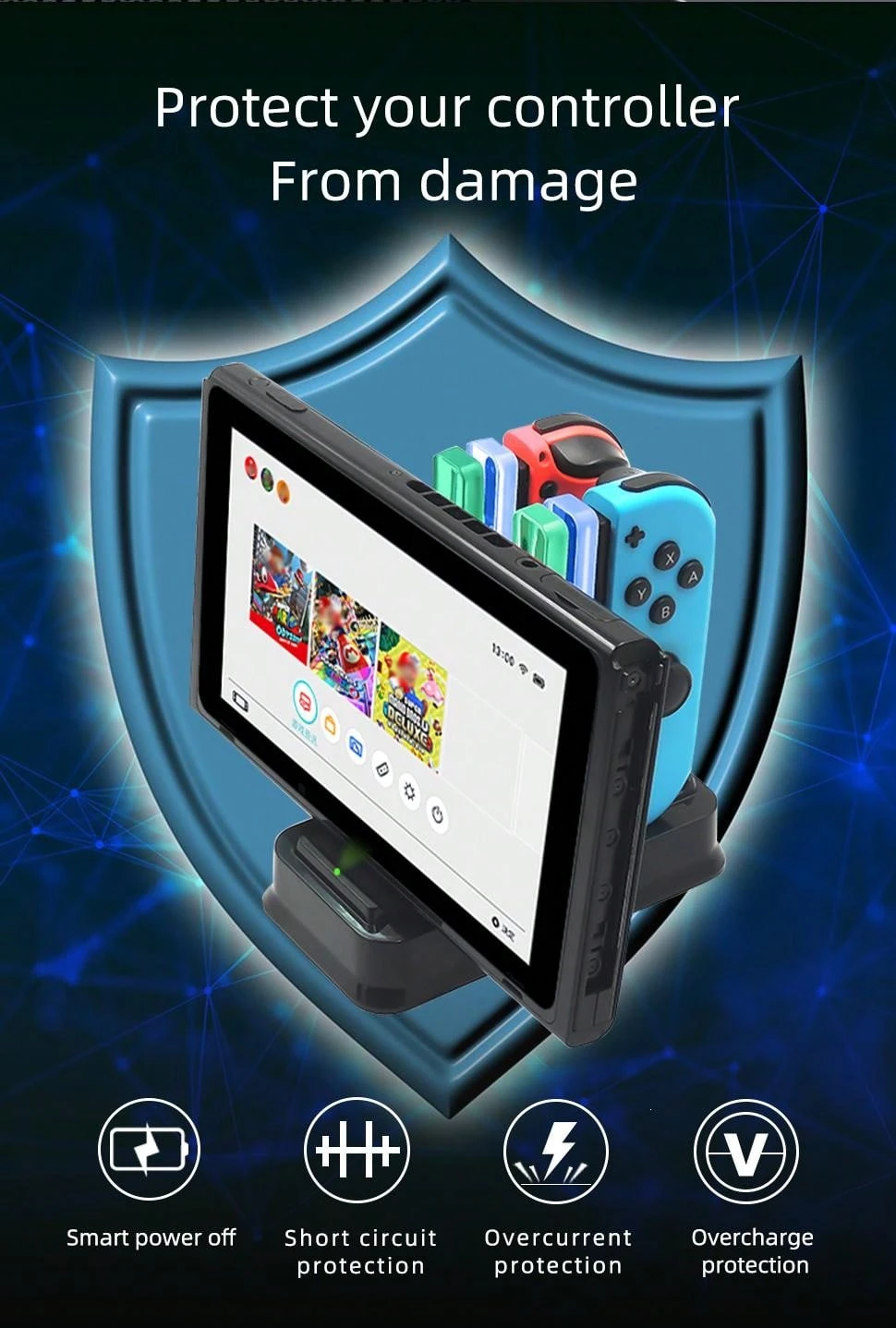 iplay Base de Carregamento para Switch OLED, dock de carregamento de Joy-Con com Lâmpada de ...