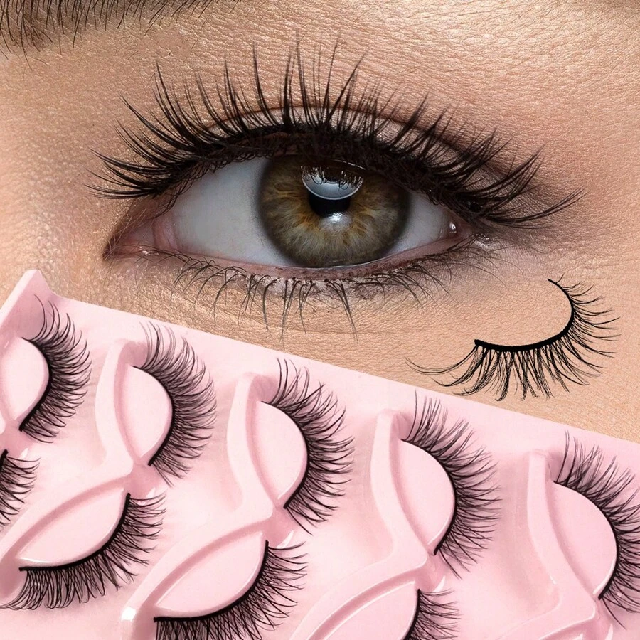 5 Pairs Style Fake Eyelashes, Full Strip Lashes, Black Natural Sparse ...