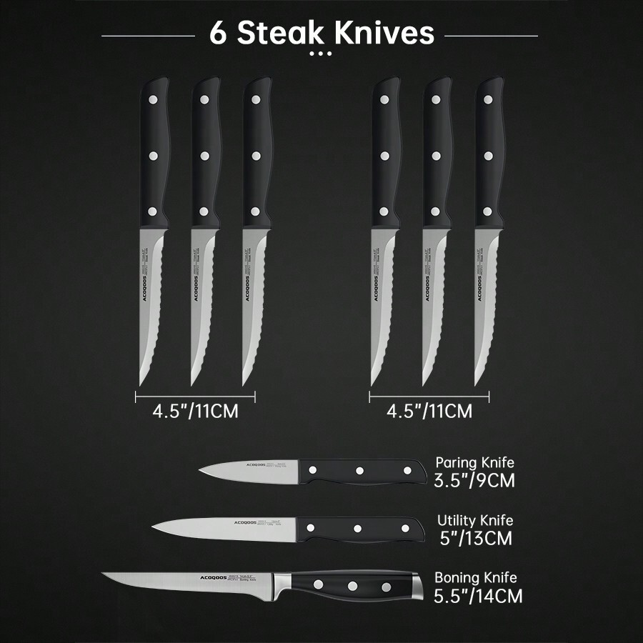 ACOQOOS Messerset mit Block, 17-teiliges Küchenmesser-Set mit Schärfer und Fleischgabel ...