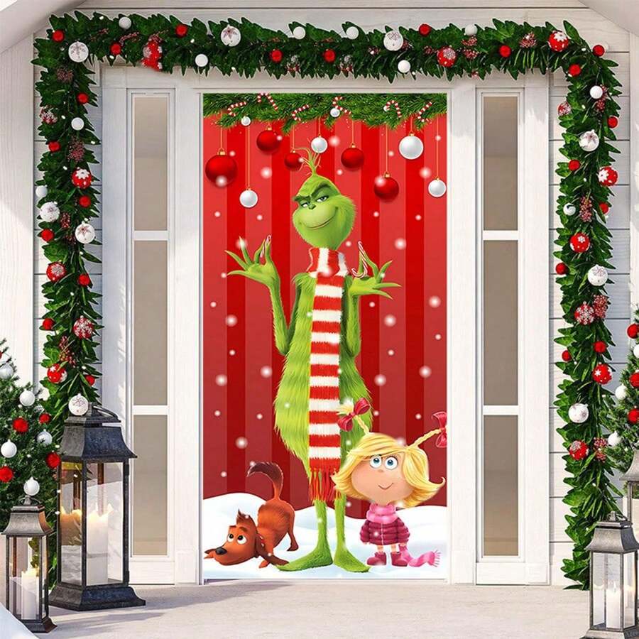 GRINCH 1pc Christmas Door Sticker Decorative Door Cover Hanging Cloth ...