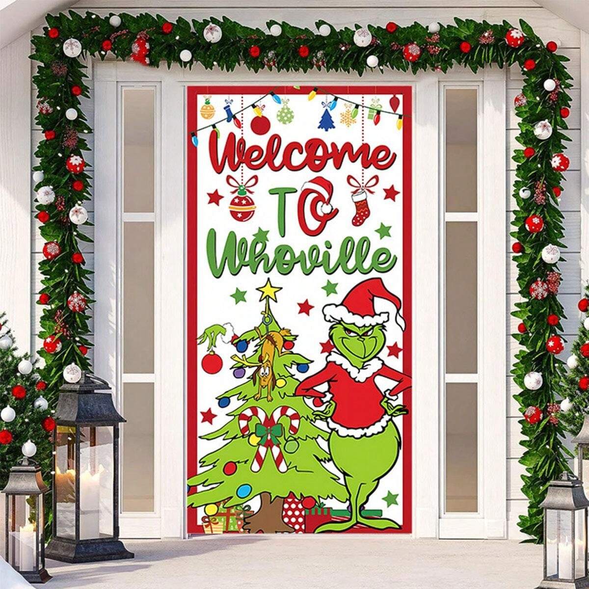 GRINCH 1pc Christmas Door Sticker Decorative Door Cover Hanging Cloth ...