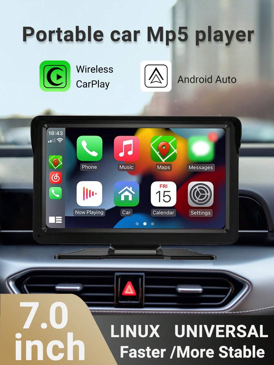 Acodo Rádio automotivo universal de 7 polegadas, reprodutor de vídeo multimídia, sem fio ...