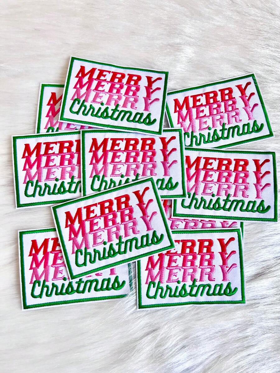 2pcs Merry Christmas Iron-On Patches, Cartoon Themed Embroidered ...