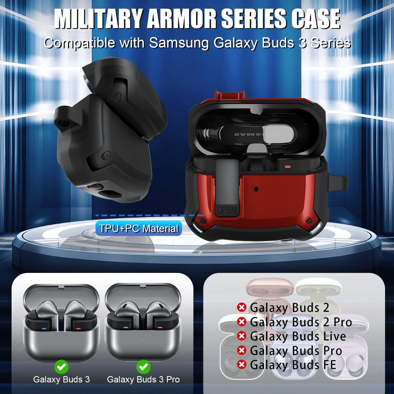 Funda para Galaxy Buds 3 y Galaxy Buds 3 Pro con cierre seguro, compatible con funda para Galaxy ...