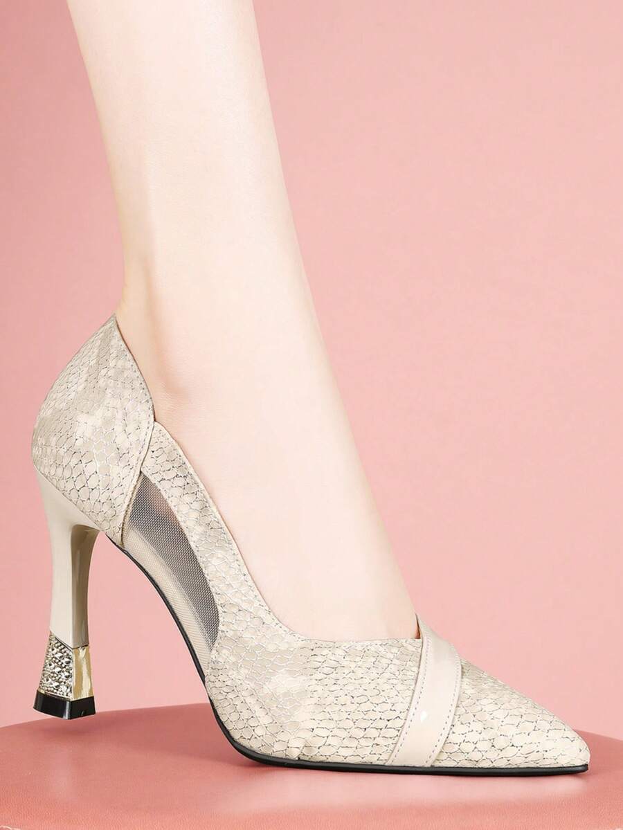 Pointed Toe Fashionable Mesh Splice Stiletto High Heels, Versatile Work ...
