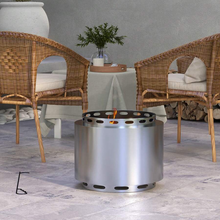 Outsunny Smokeless Fire Pit, 48.5cm Portable Wood Burning Firepit With ...