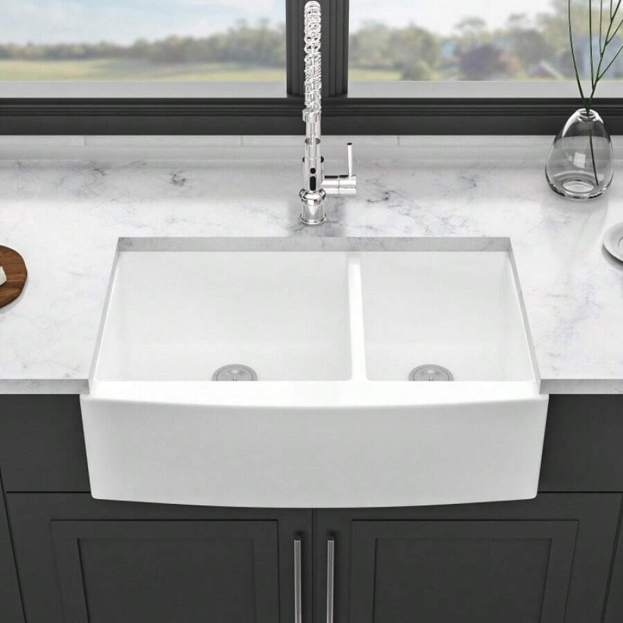 32" Undermount Double Bowl Ceramic Kitchen Sink - Dual Mount White ...