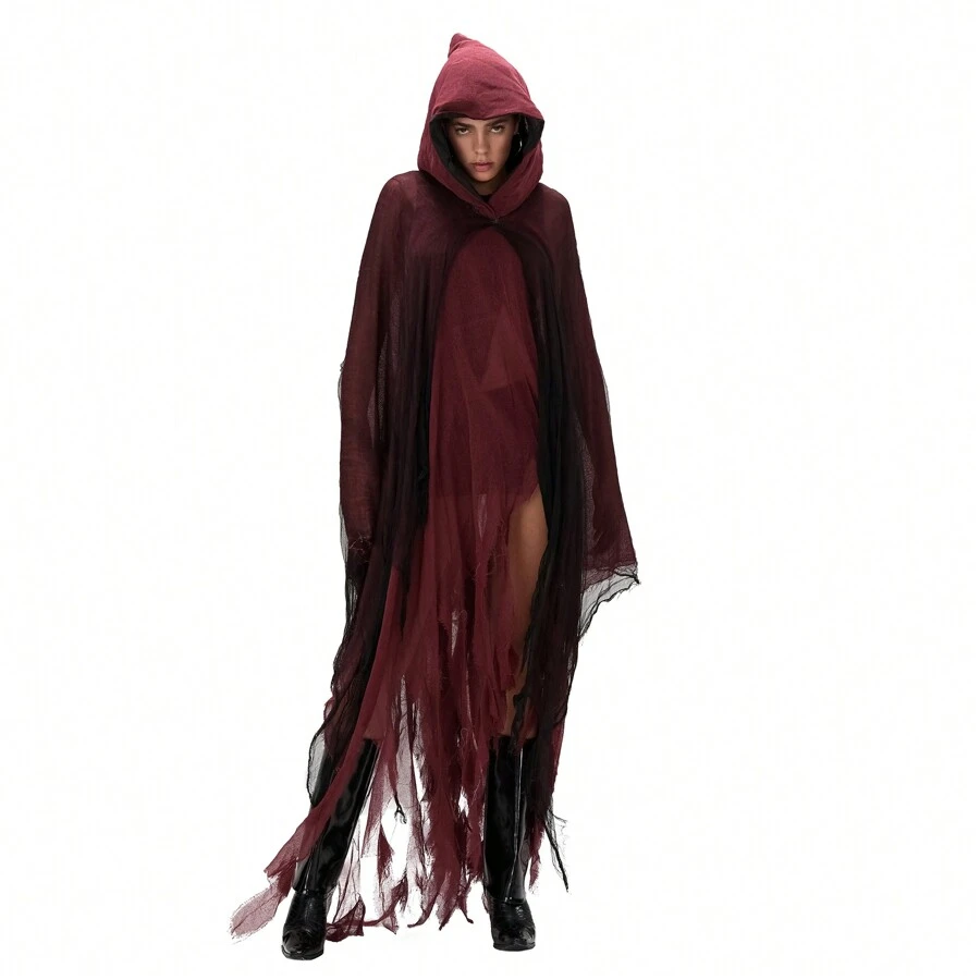 Halloween Witch Cloak With Hood Exaggerated Ripped Grim Reaper Cape ...
