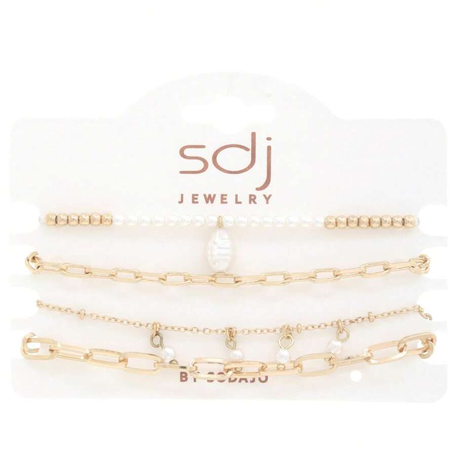 Sodajo Pearl Bead Oval Link Bracelet Set | SHEIN USA