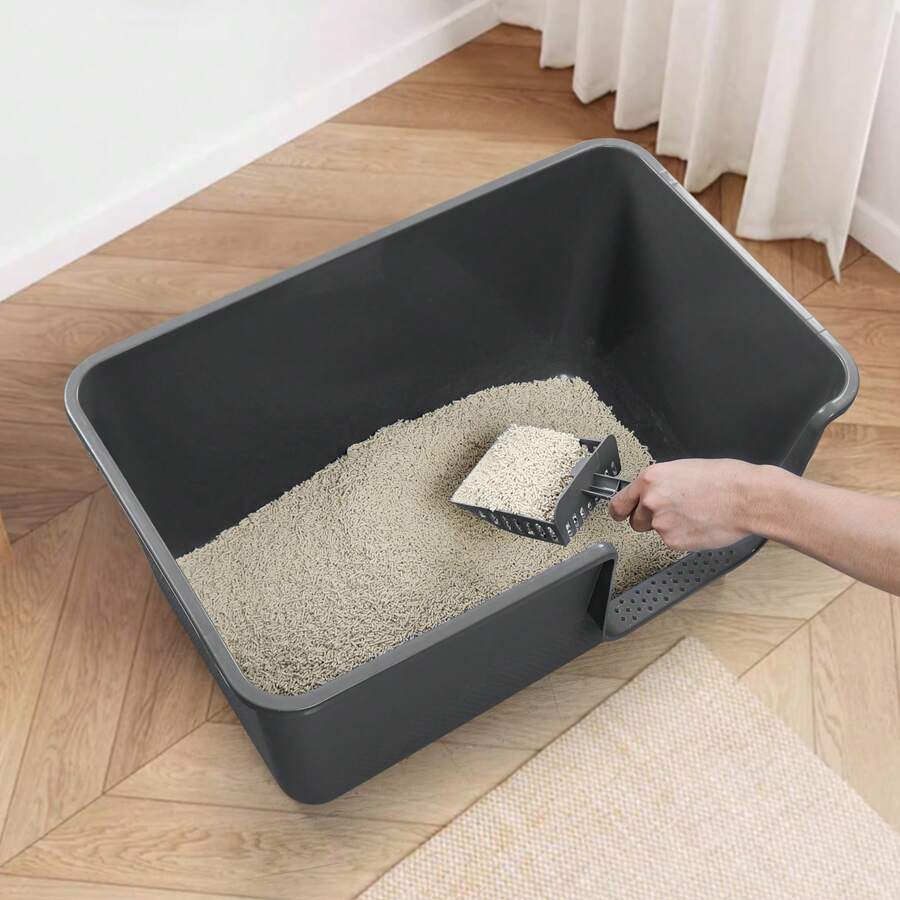 4-Pack Large Cat Litter Box With High Sides, Plastic Open Top Cat ...