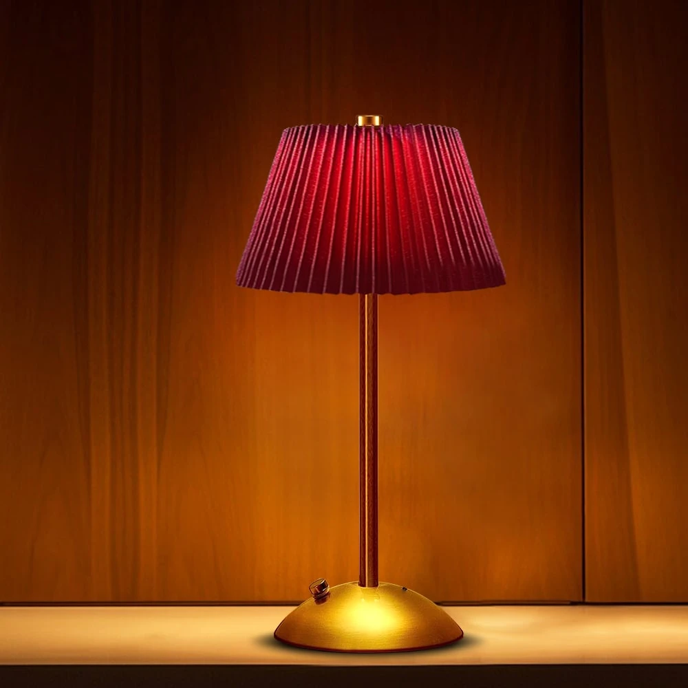 Vintage Pleated Table Lamp,Portable LED Table Lamp With Touch Sensor, 3 ...