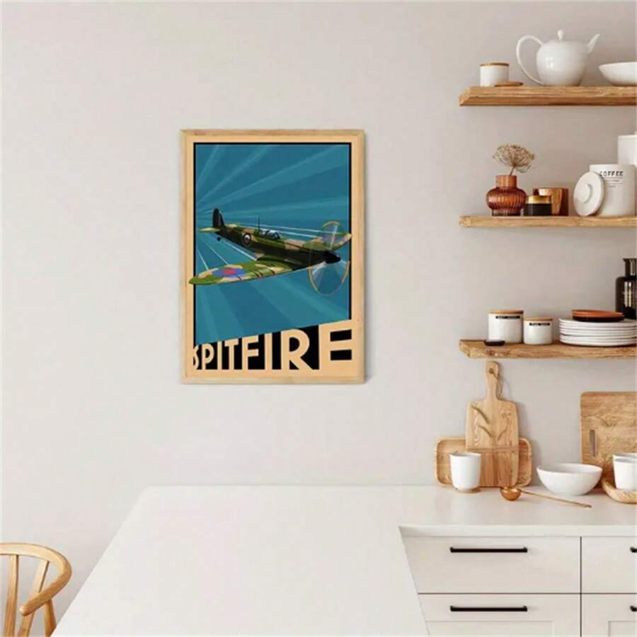 1PC Vintage Spitfire Fighter Aircraft Poster - Art Deco Style Ink Print ...
