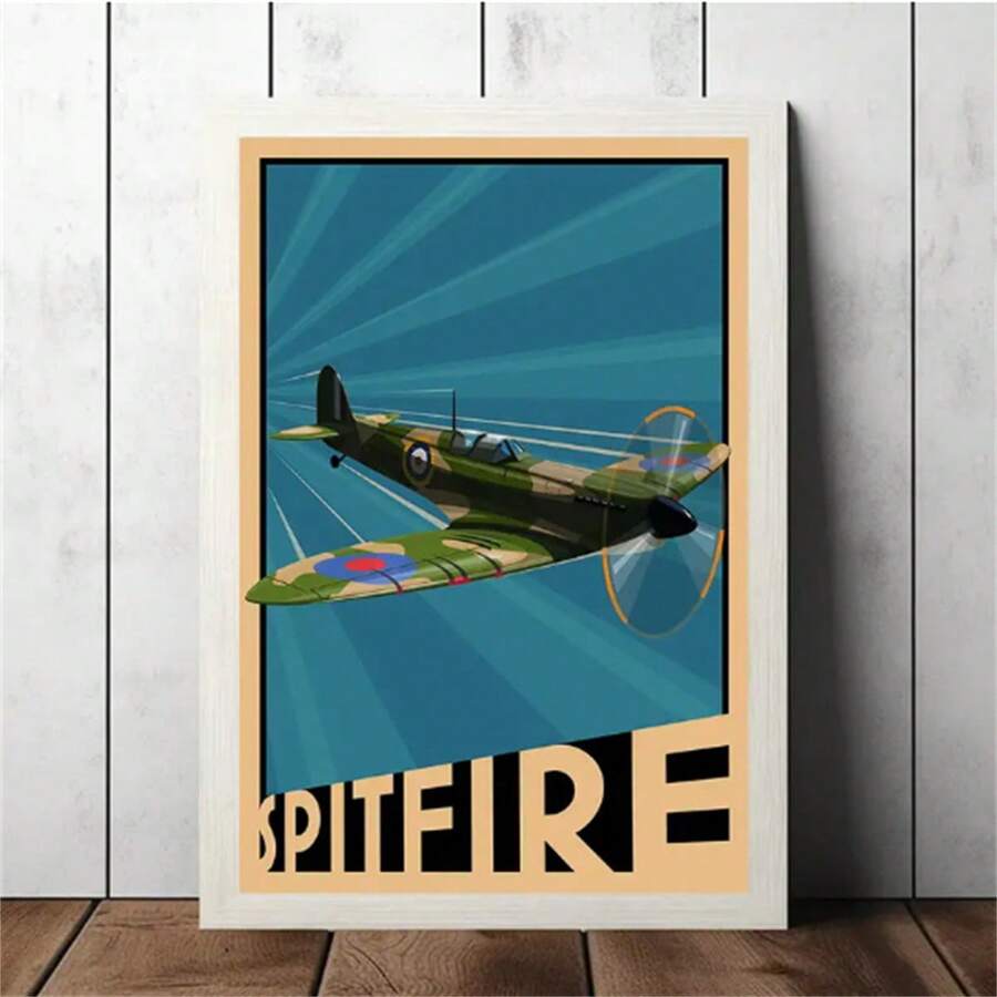 1PC Vintage Spitfire Fighter Aircraft Poster - Art Deco Style Ink Print ...
