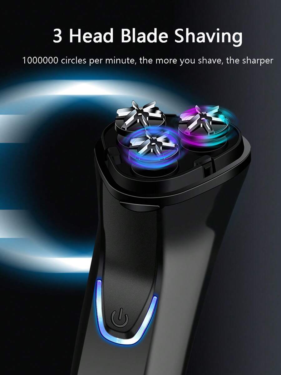 1pc USB Rechargeable Electric Shaver, Floating Dual-Ring Blade 3-Head ...