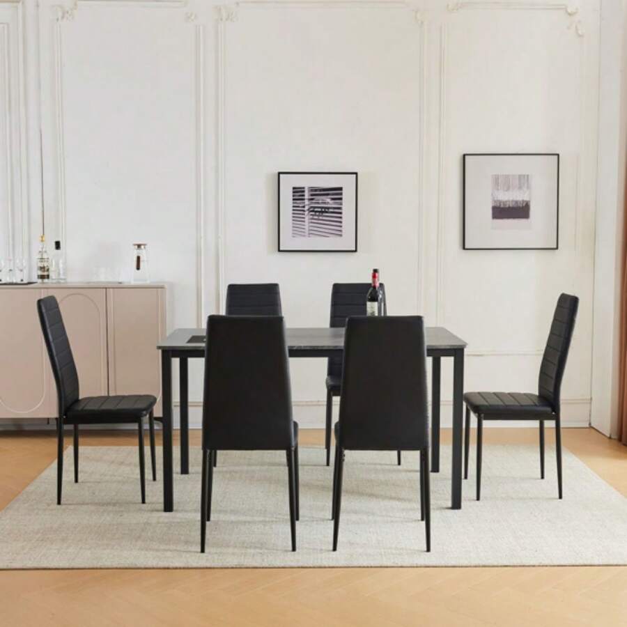 Disassemble Rectangular Dining Table With Straight Feet MDF Grey PVC ...