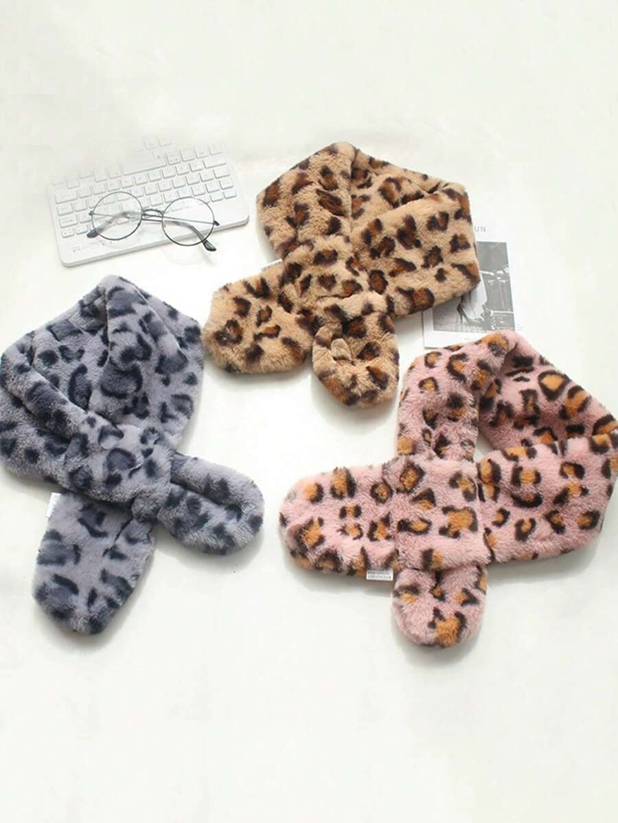 1pc Women Snood Leopard Print Fluffy Lightweight Fluffy Scarf, Warm And ...