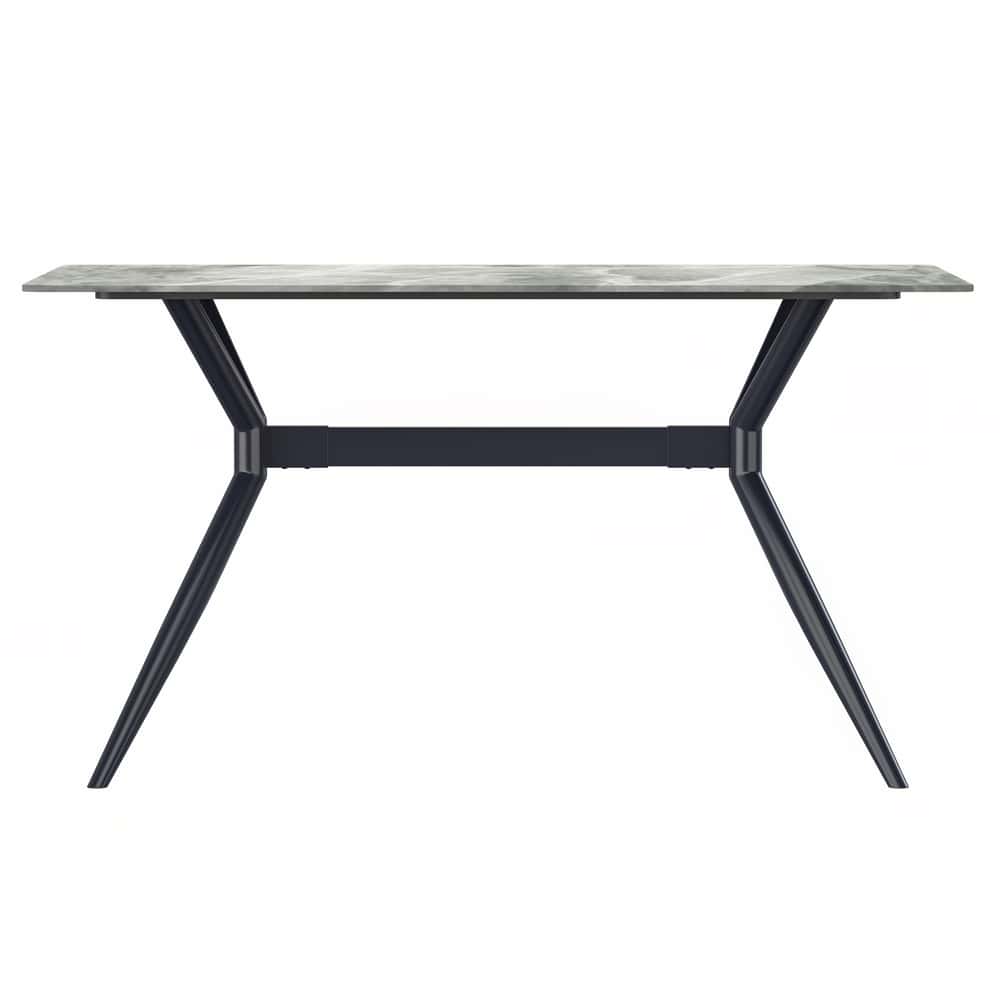 LeisureMod Black Stainless Steel Dining Table 55 With Light Grey ...