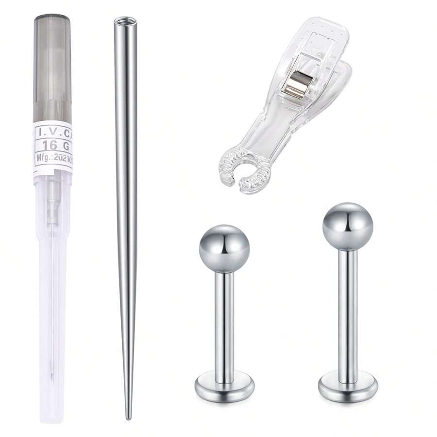5PCS Body Piercing Kit, Thread Tapered Needle Pin, Lips, Nose, Tongue ...