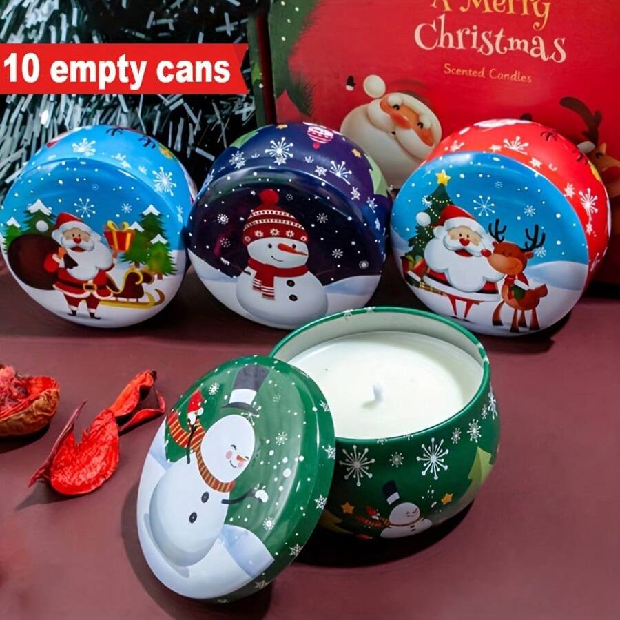 10-Pack Festive Christmas Metal Candle Jars, 2.2oz Scented Candle Tin ...