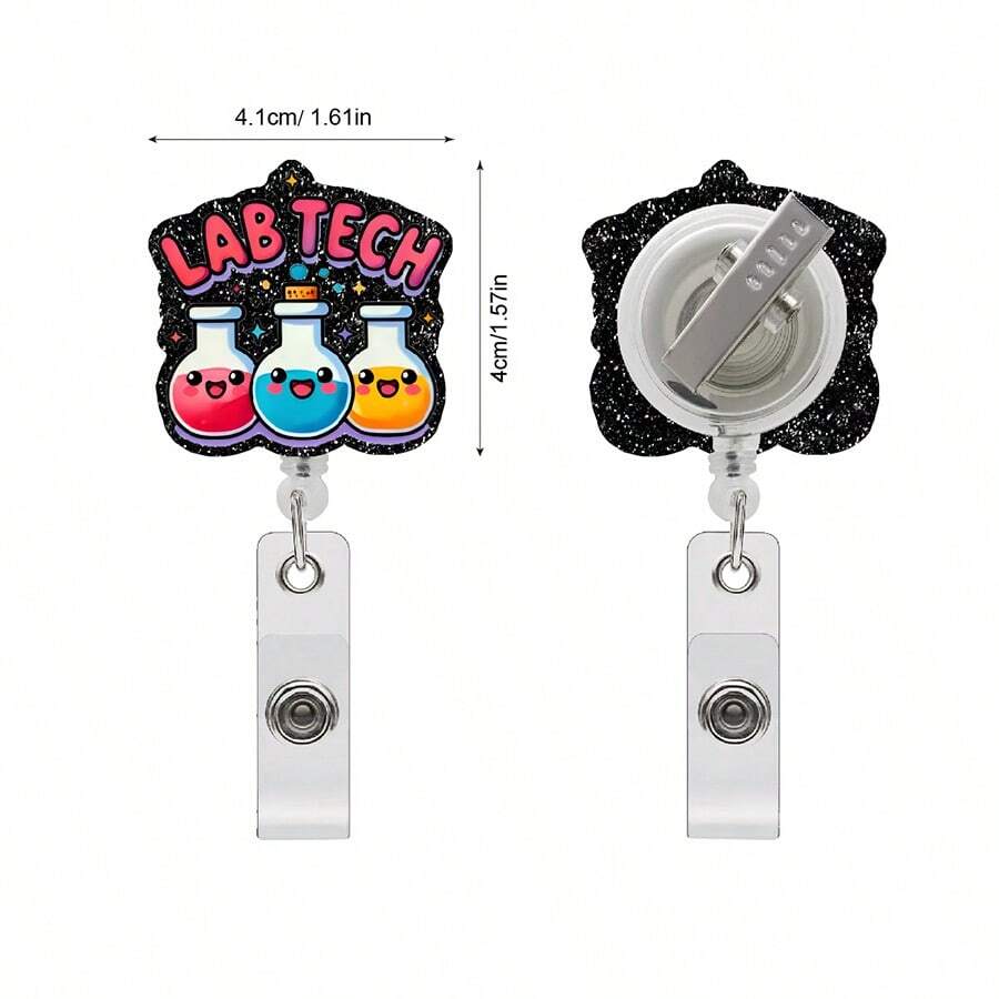 Funny Lab Tech Acrylic Badge Reel - Retractable ID Holder With Clip For ...