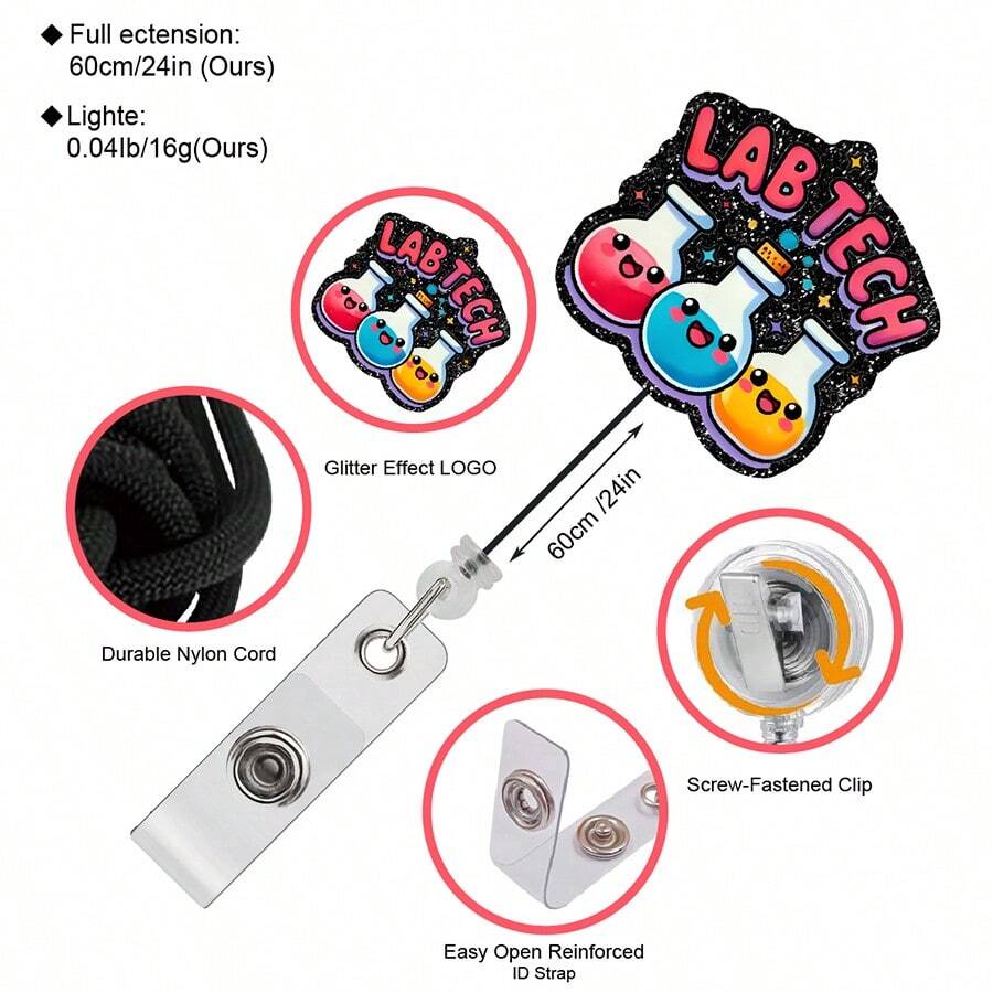 Funny Lab Tech Acrylic Badge Reel - Retractable ID Holder With Clip For ...
