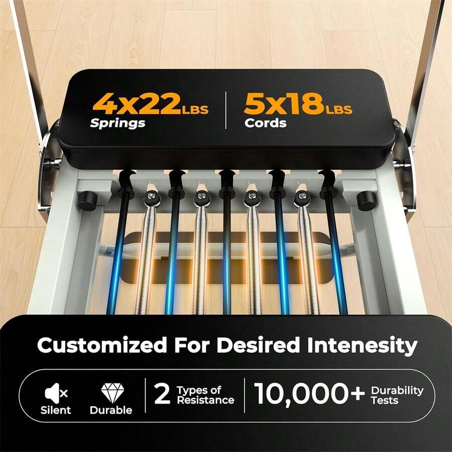 75" Pilates Reformer Machine With Dual Resistance Springs And Cords ...