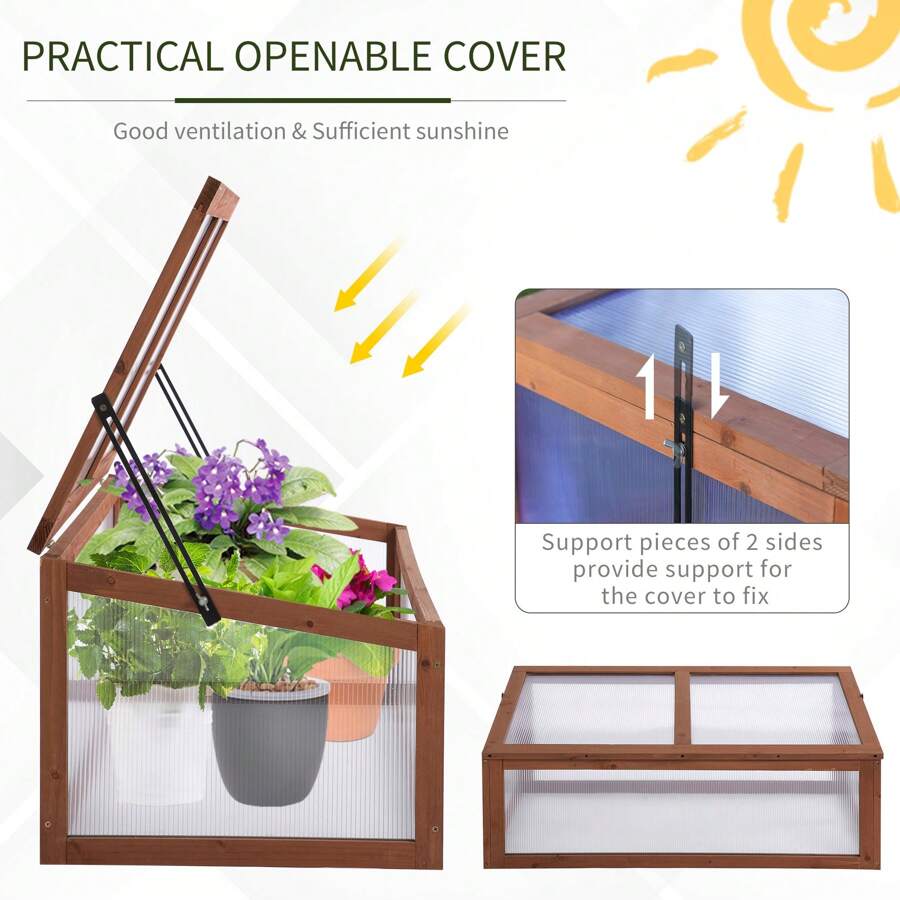 Outsunny Outsunny Wooden Cold Frame, Small Polycarbonate Greenhouse For ...