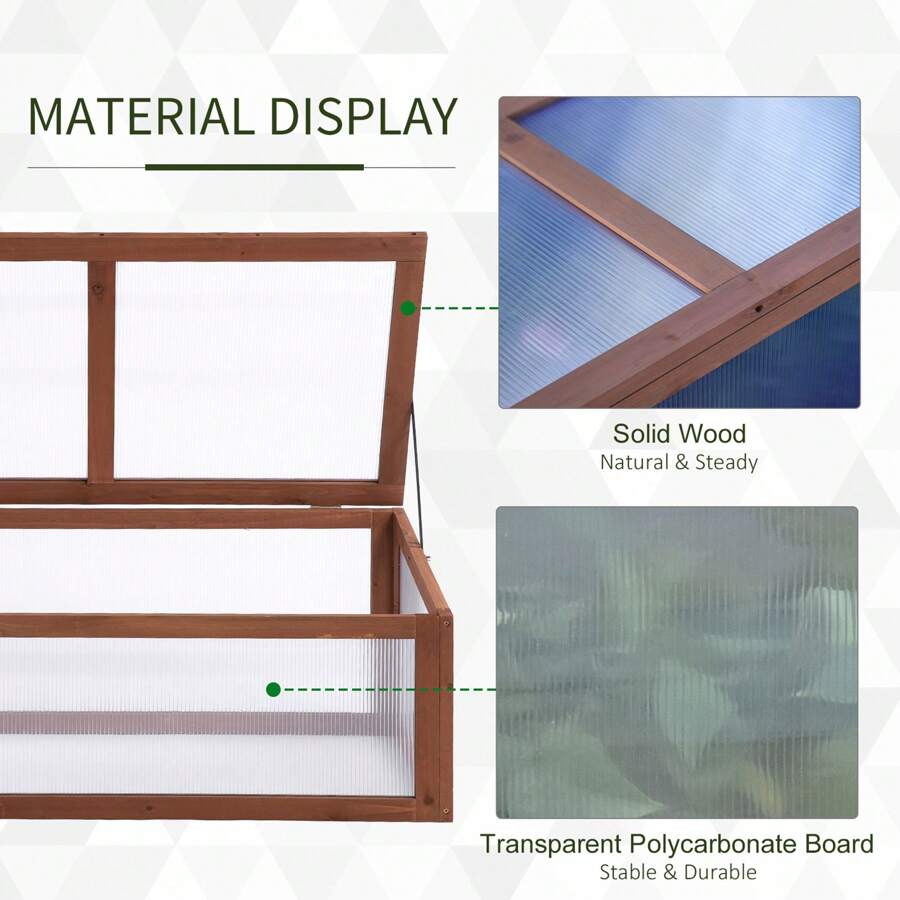 Outsunny Outsunny Wooden Cold Frame Small Polycarbonate Greenhouse For