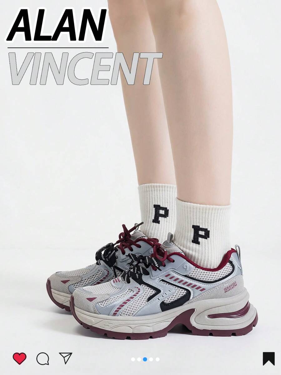 Alan Vincent [Clunky Sneaker Series]Grey And Red Shoes For Women 2025 ...