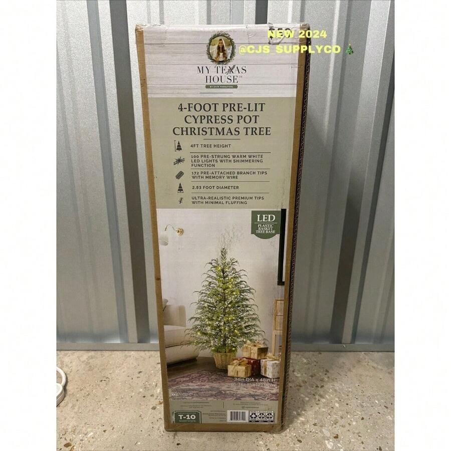 My Texas House Potted 4FT Pre-Lit Cypress Artificial Christmas Tree 100 Lights | SHEIN USA