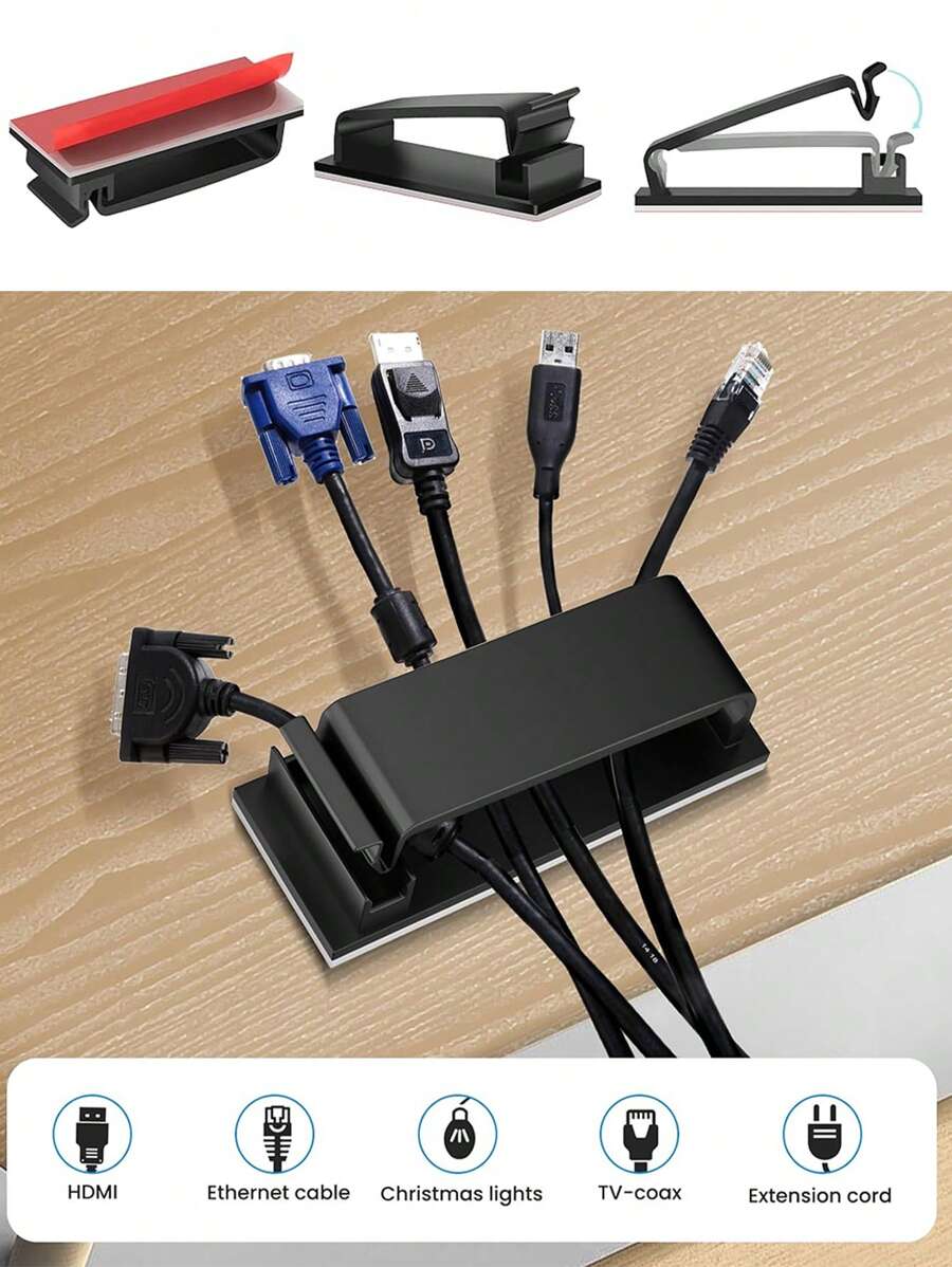 Self-Adhesive Cable Management Clips, Fits HDMI, Ethernet, Power Cords ...