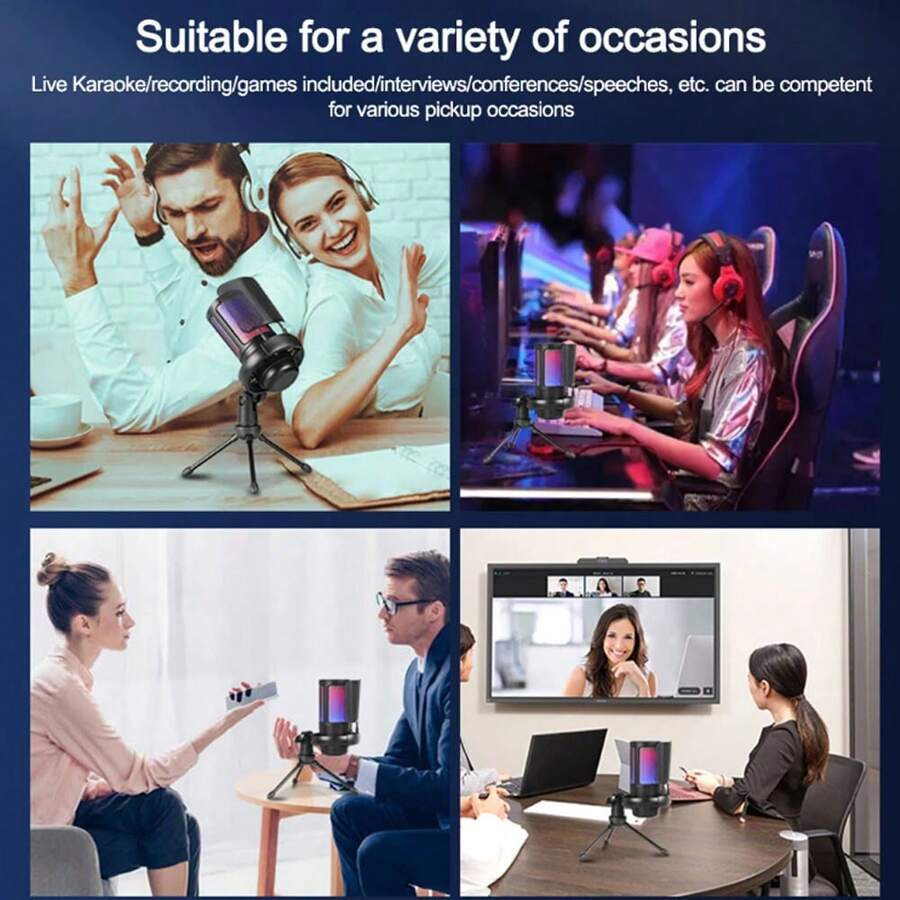 Gaming USB Microphone For PC PS5, Condenser Mic With Quick Mute, RGB ...