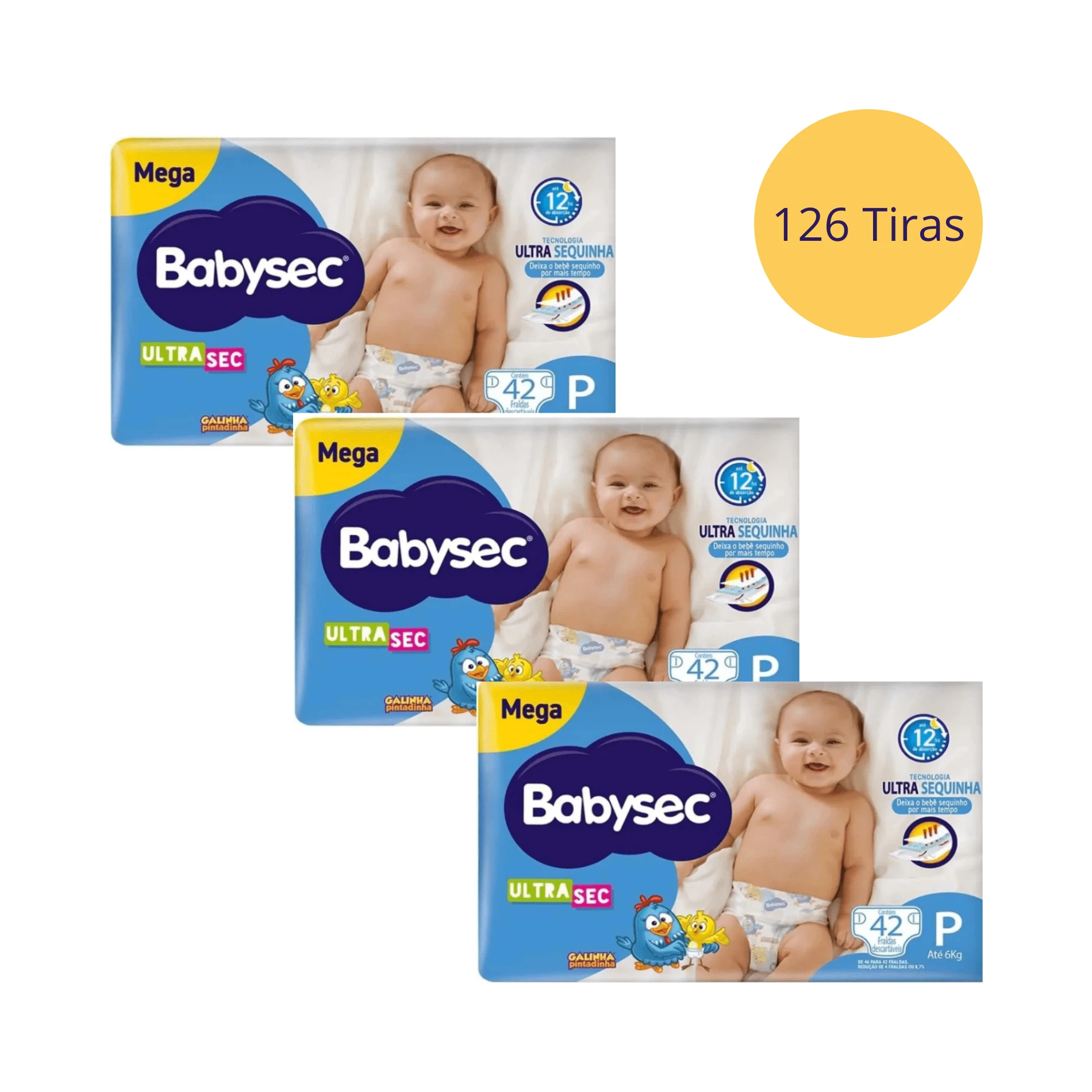 Kit 3 Pacotes Fraldas BabySec Galinha Pintadinha Mega Ultra Sequinha ...