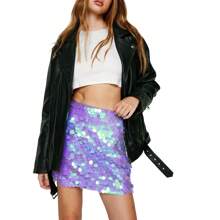 Women's Sequin Mini Skirt High Waist Sparkle Bodycon Short Skirts Night ...