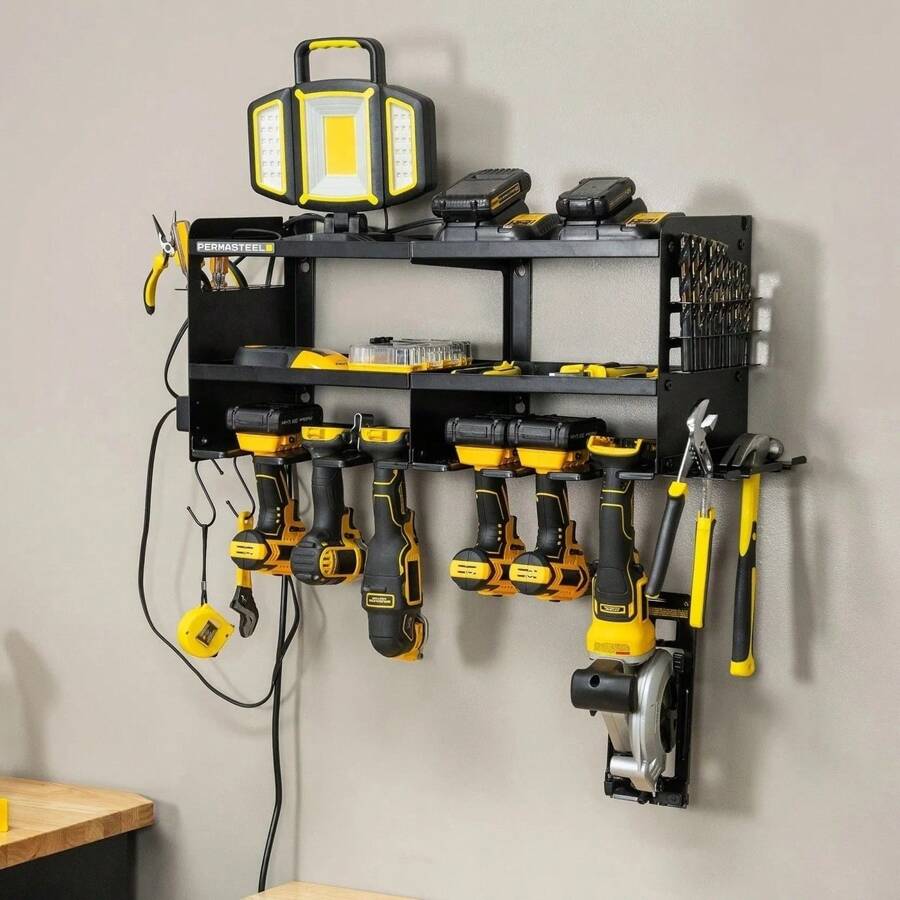 Permasteel 24.6 6-Bay Heavy Duty Wall Mounted Power Tool Organizer ...