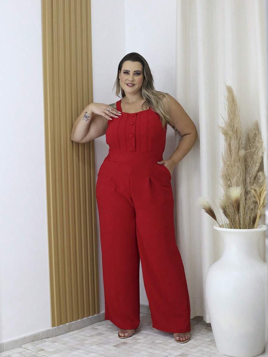 Duna Plus Size Jumpsuit With Straps And Buttons | SHEIN USA