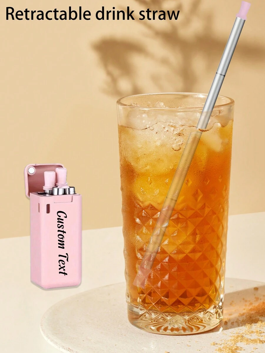 Personalized Foldable Reusable Metal Cocktail Straws With Carrying Case ...