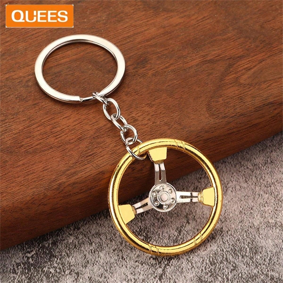 QUEES Racing Steering Wheel Custom Key Chain, Car Key Chain Pendant, 3 ...