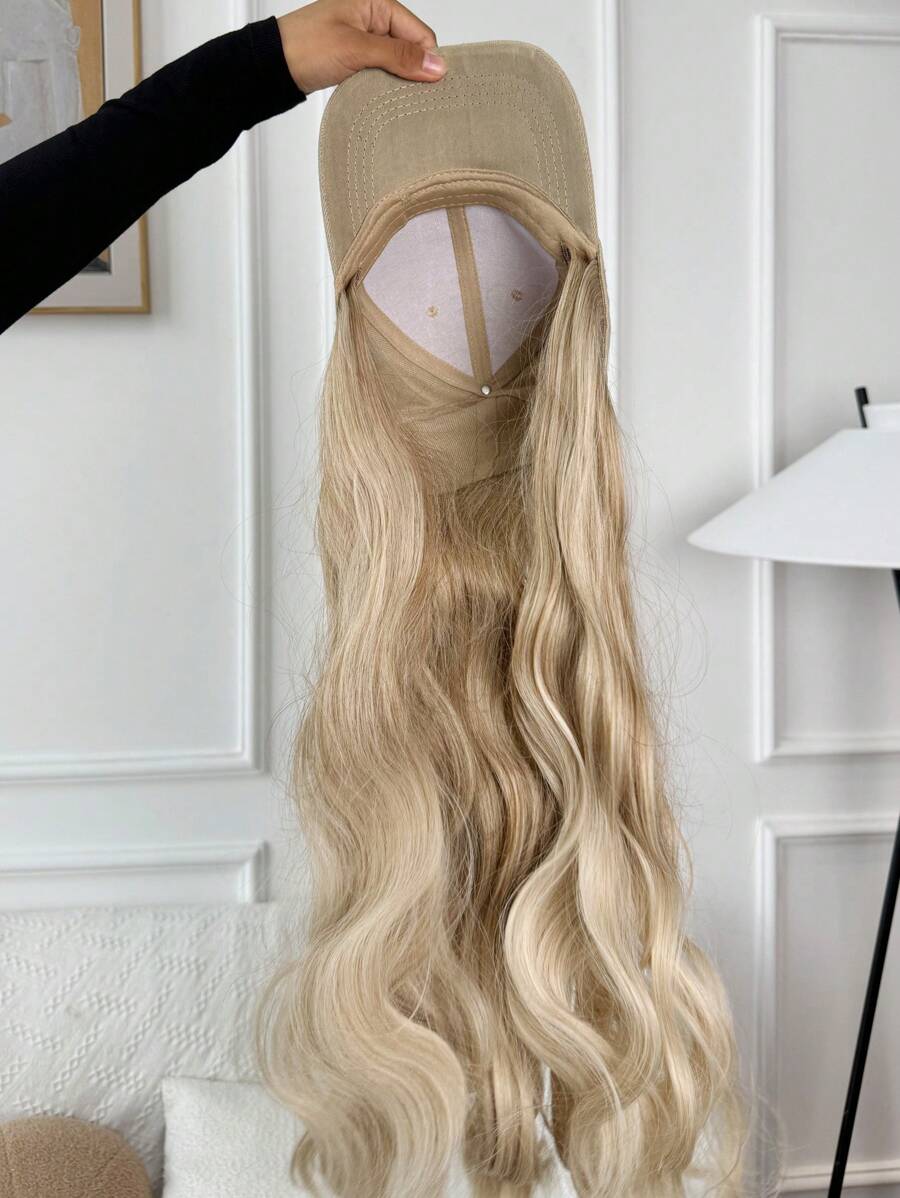 Hat Wigs Gold Long Body Wave Hair Wigs With Baseball Cap Attached All ...