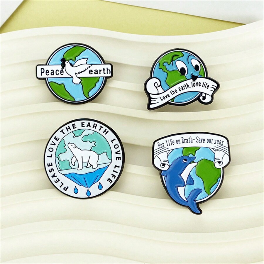 Environment Themed Cartoon Brooch Pin, Enameled Alloy Pins Of Polar Bear, Dolphin, White To ...