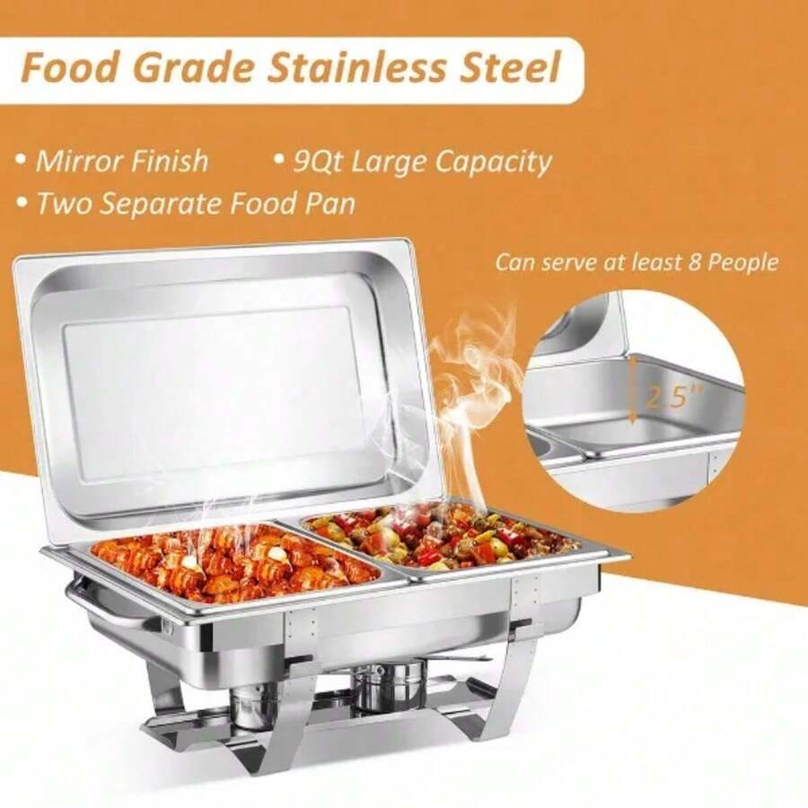 2 Packs Full Size Chafing Dish 9 Quart Stainless Steel Rectangular ...