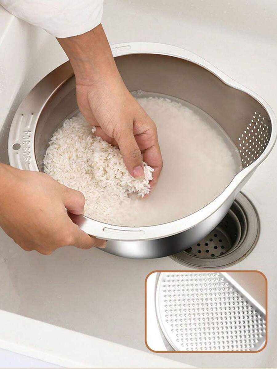 Stainless Steel Rice Washing Basket - Multipurpose Draining Colander ...