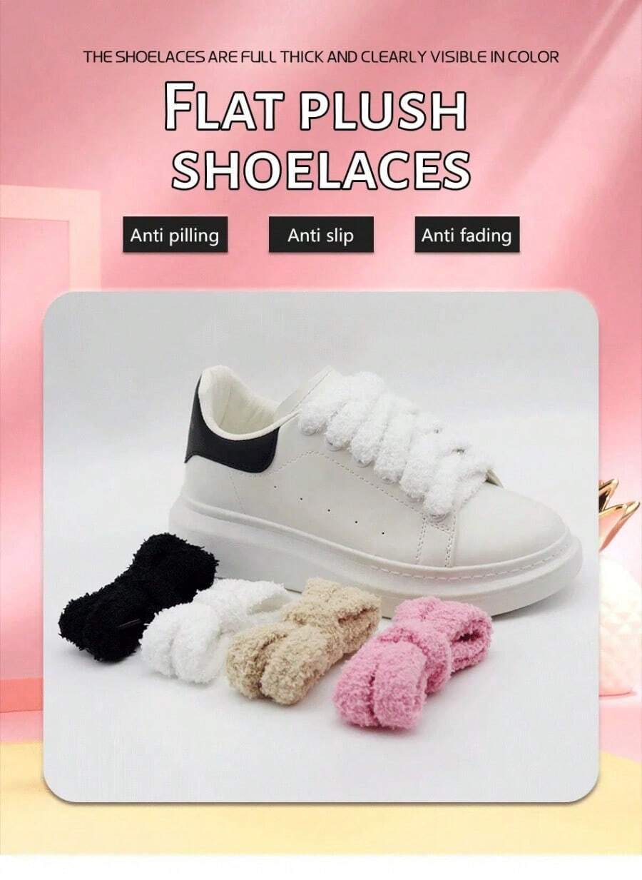 15mm Wide Flat Plush Towel Shoelaces Big Fat Fluffy Fuzzy Design Excellent Texture Softness ...