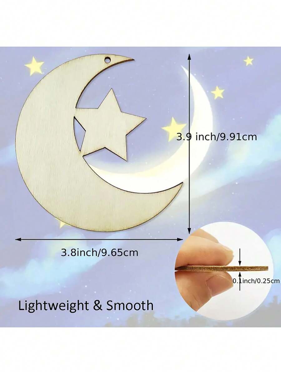 30 Peças Lua e Estrela de Madeira DIY - Formas de Artesanato em Madeira ...