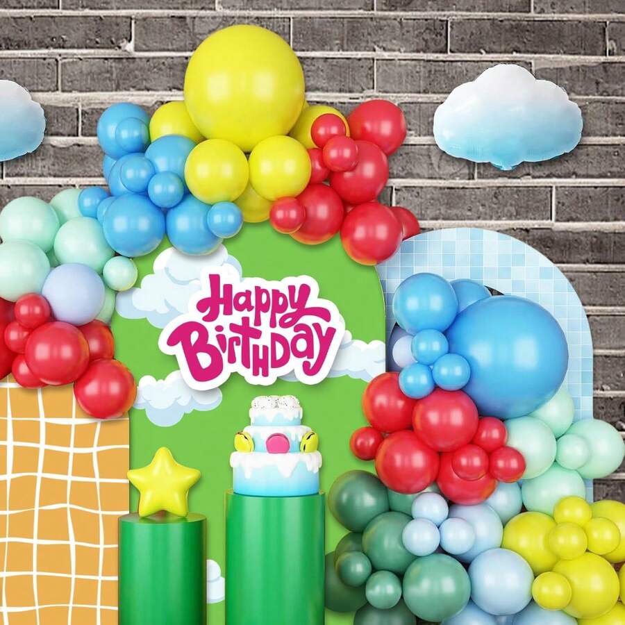 128pcs Joyful Carnival Red, Blue, Yellow, Green Balloon Garland Set ...